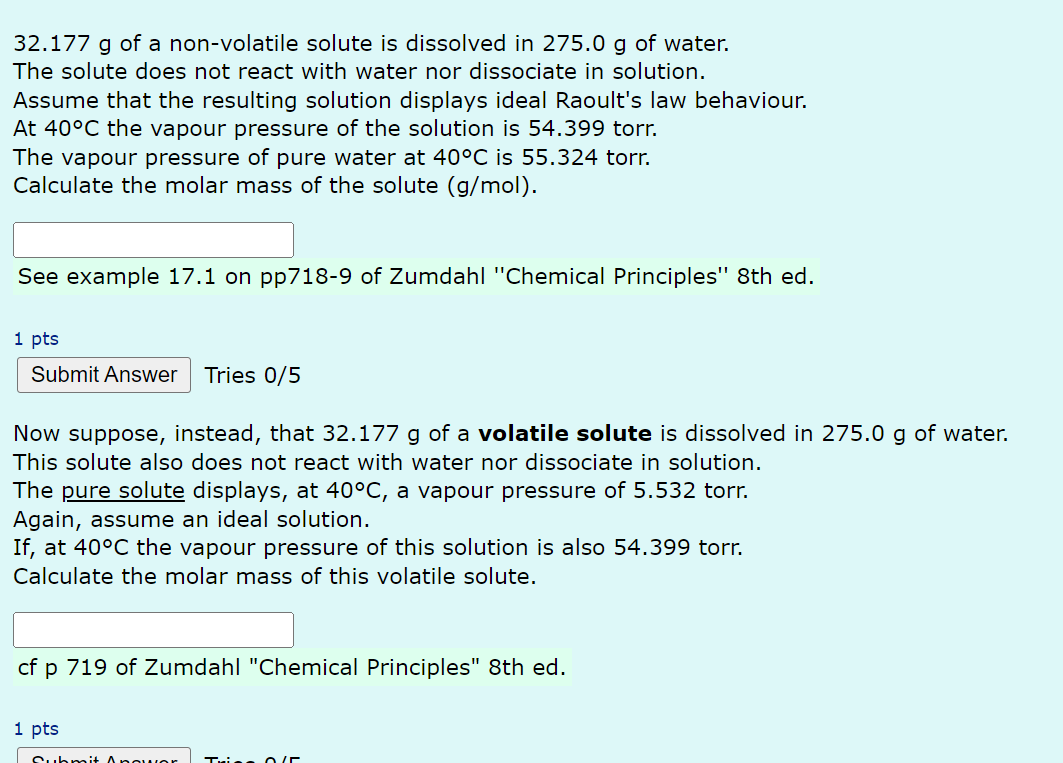 Solved 32.177 g of a non-volatile solute is dissolved in | Chegg.com