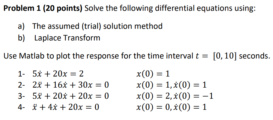 Solved Problem 1 (20 points) Solve the following | Chegg.com