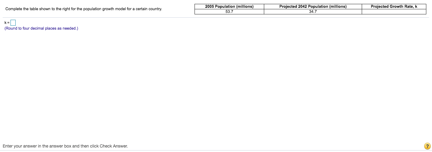 Solved Projected Growth Rate, k Complete the table shown to | Chegg.com