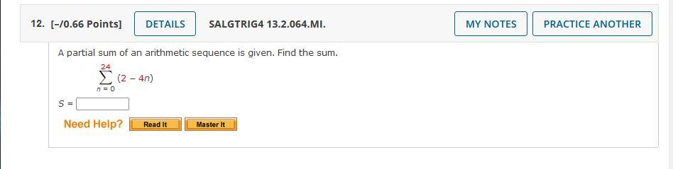 Solved 12. [-/0.66 Points) DETAILS SALGTRIG4 13.2.064.MI. MY | Chegg.com