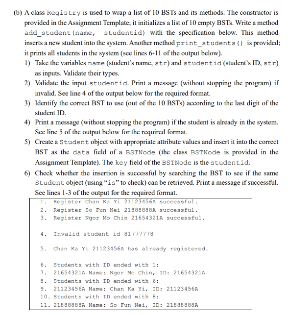 Solved (b) A class Registry is used to wrap a list of 10 | Chegg.com