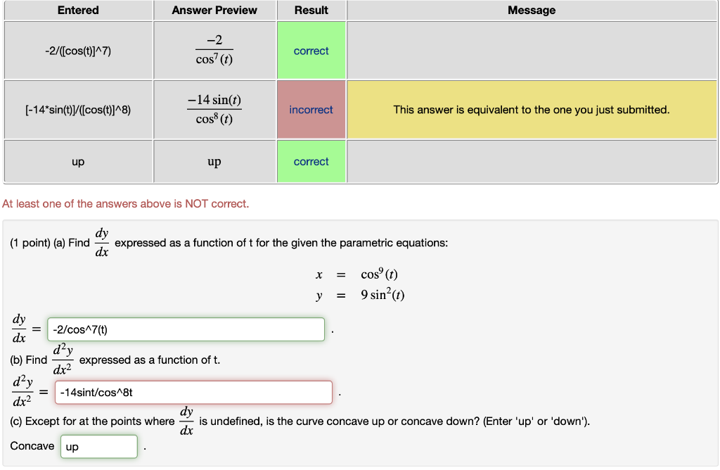 Solved Entered Answer Preview Result Message -2 | Chegg.com