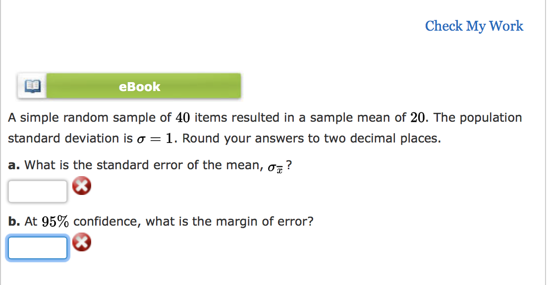 Solved Check My Work eBook A simple random sample of 40 | Chegg.com