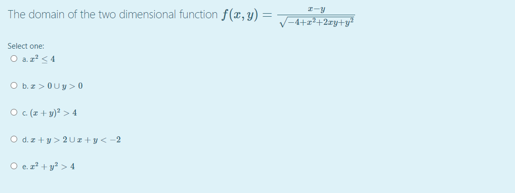 Solved The domain of the two dimensional function f(x, y) = | Chegg.com