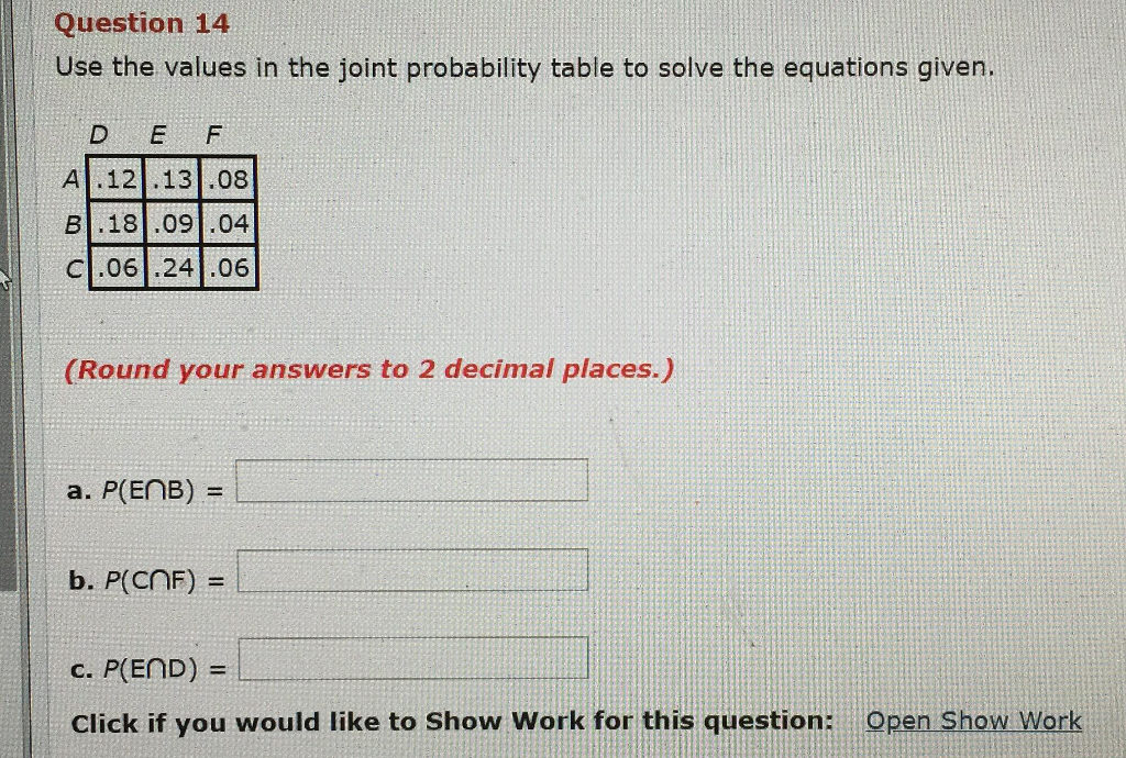 Solved Question 14 Use the values in the joint probability | Chegg.com