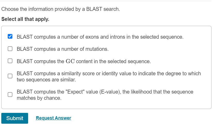Solved Choose the information provided by a BLAST search. | Chegg.com