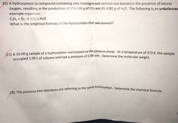 Solved 6) A hydrocarbon (a compound containing only hydrogen | Chegg.com