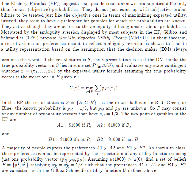 The Ellsberg Paradox (EP), suggests that people treat | Chegg.com