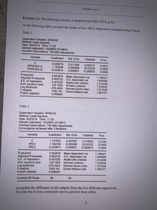 Solved Problem set I Exercise 2.2: The following exercise is | Chegg.com