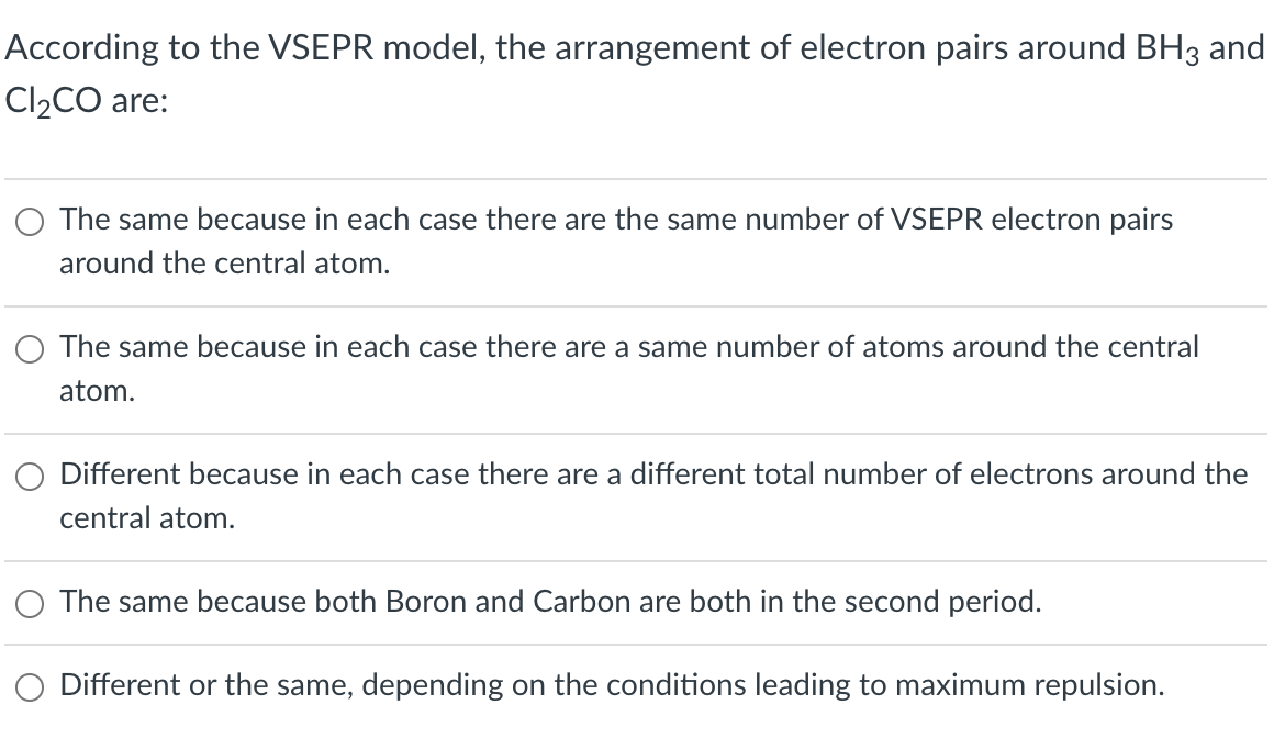 Solved According to the VSEPR model, the arrangement of | Chegg.com