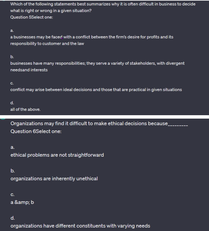 Solved An individual's response to an ethical issue depends | Chegg.com
