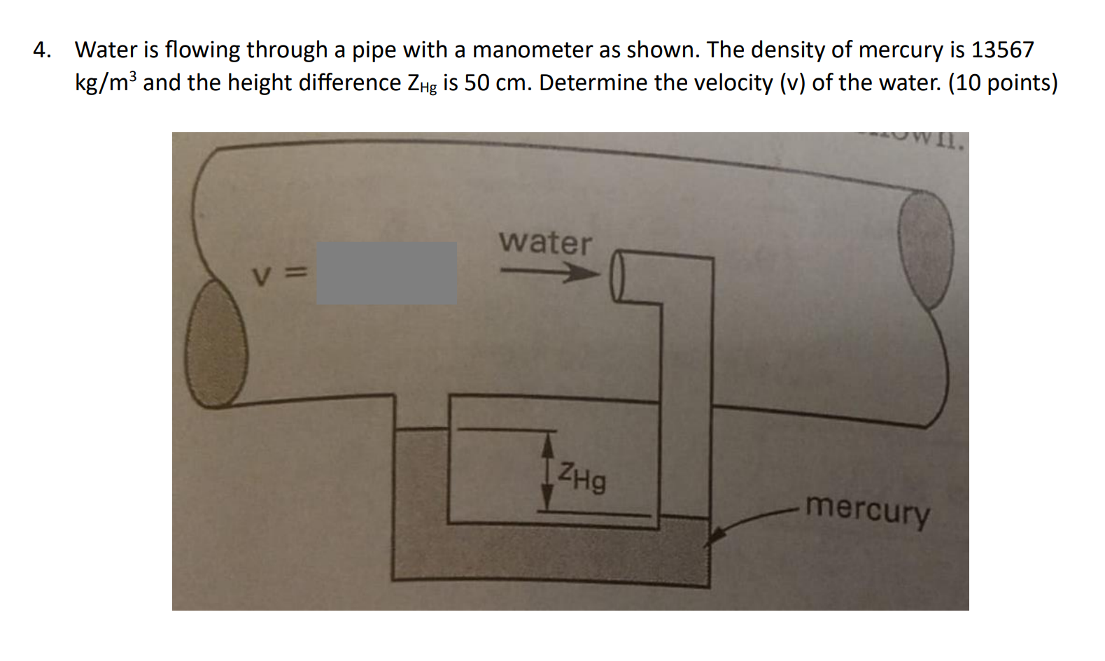 Solved 4. Water is flowing through a pipe with a manometer | Chegg.com