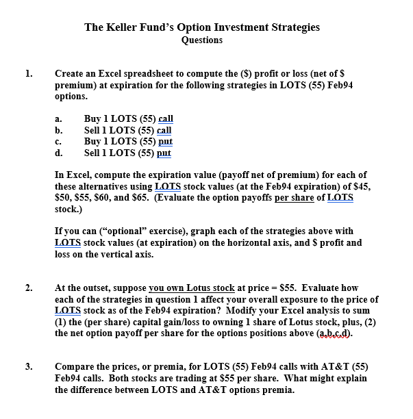 Solved The Keller Fund's Option Investment Strategies | Chegg.com