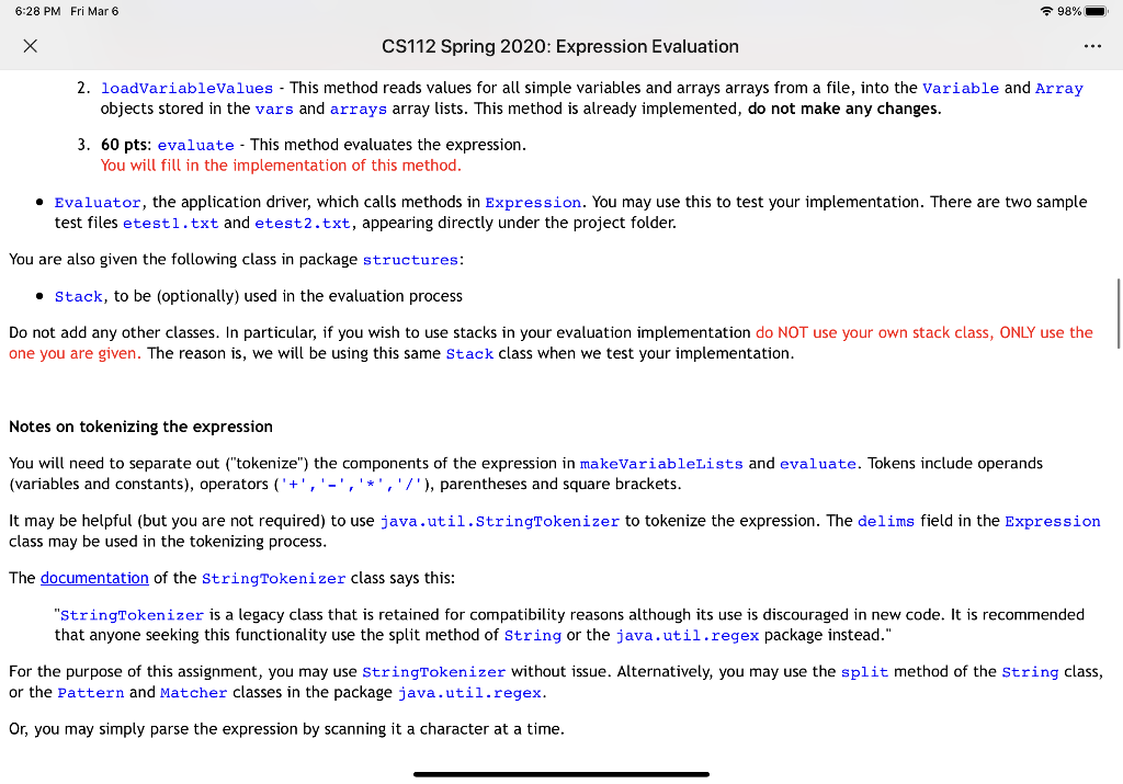 Solved 6:28 PM Fri Mar 6 98% X CS112 Spring 2020: Expression | Chegg.com