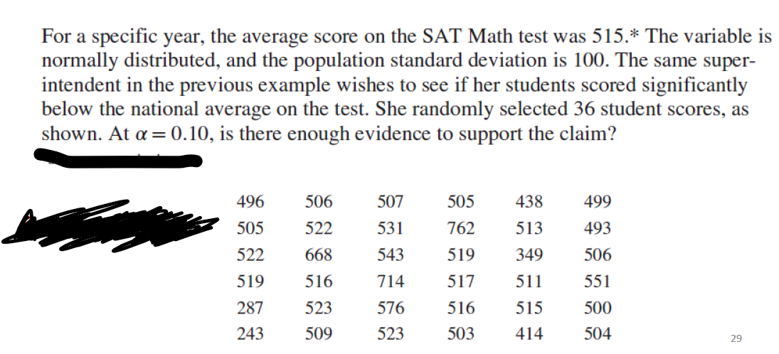 Solved For a specific year, the average score on the SAT | Chegg.com