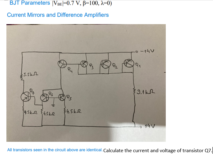 Solved BJT Parameters |VBE=0.7 V, B=100, 2=0) Current | Chegg.com