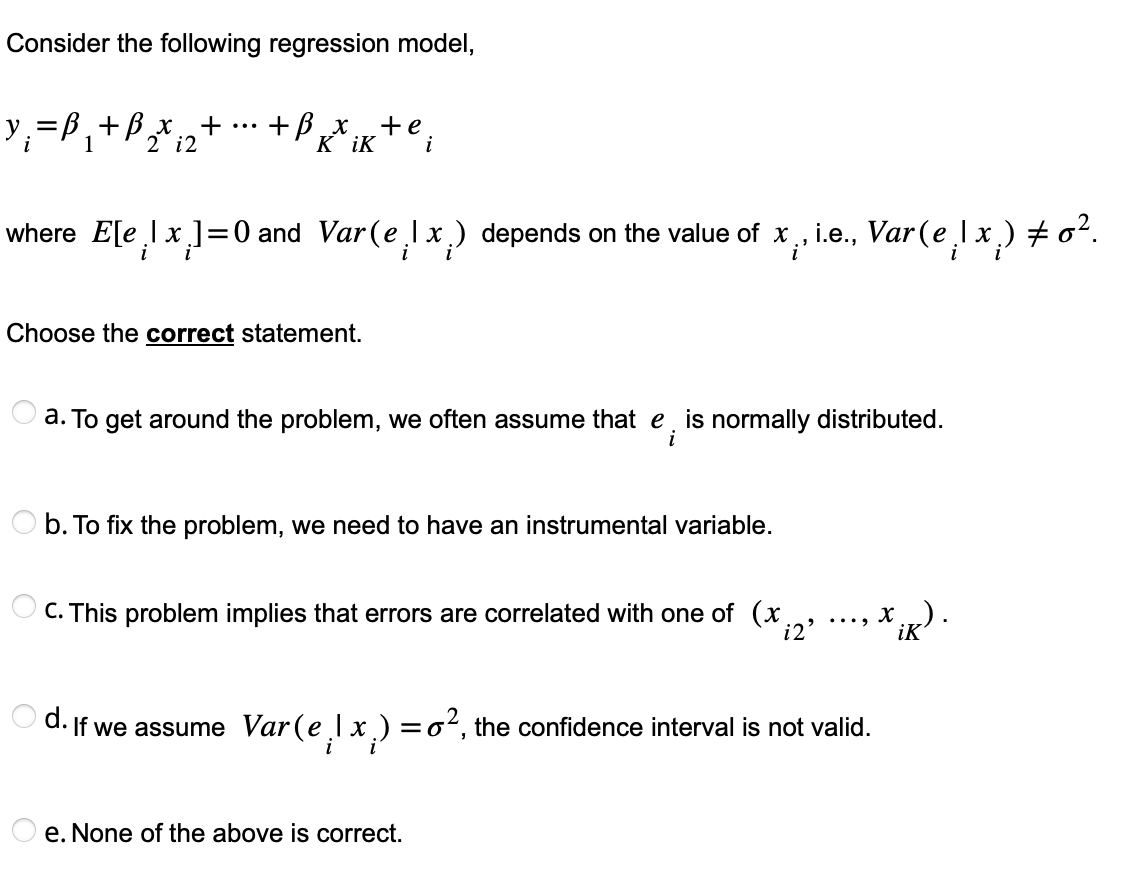 Solved Consider the following regression model, | Chegg.com