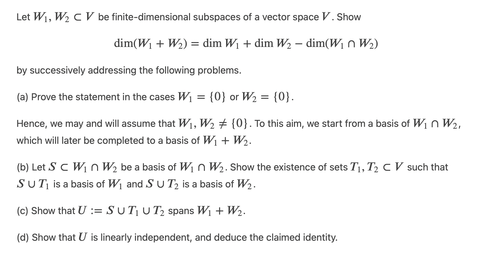 Solved Let W1,W2 CV be finite-dimensional subspaces of a | Chegg.com