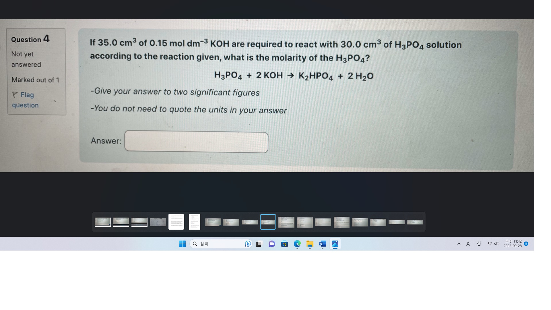 Solved If 35.0 cm3 of 0.15 moldm−3KOH are required to react | Chegg.com