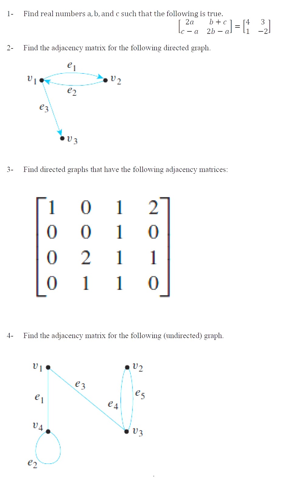 Solved 1- Find real numbers a,b, and c such that the | Chegg.com