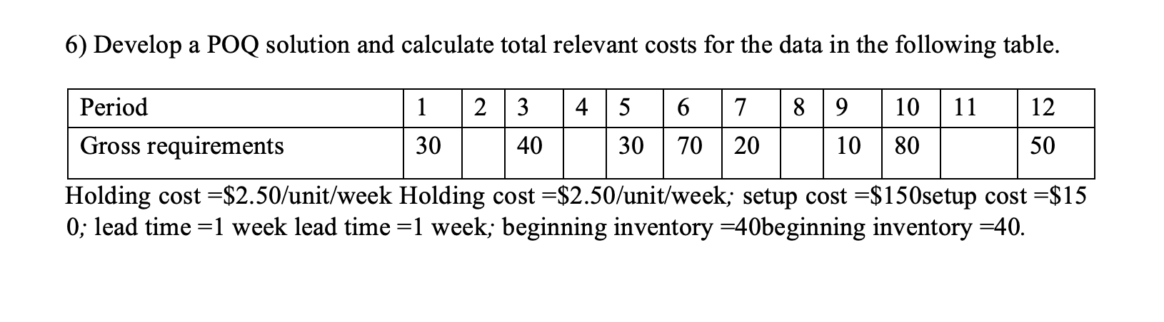 Solved Develop a POQ solution and calculate total relevant | Chegg.com