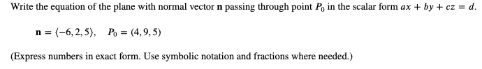 Solved Write The Equation Of The Plane With Normal Vector N