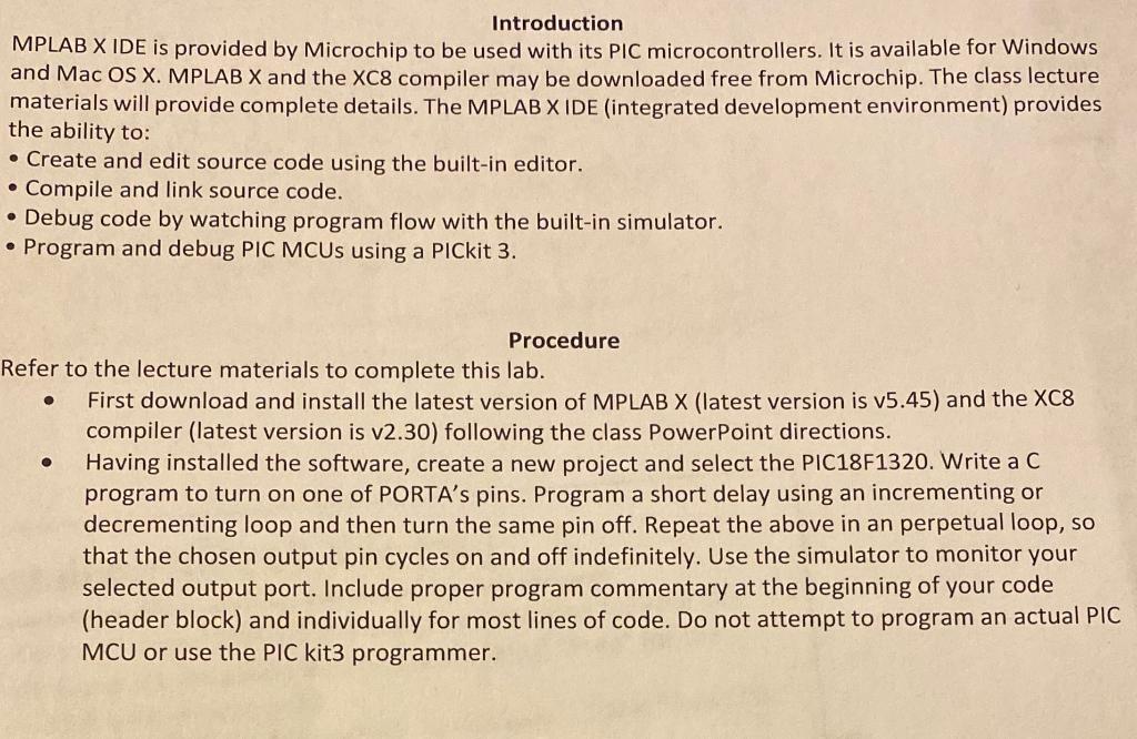 Solved Using Mplab X Ide For Xc8 Compiler C Language 
