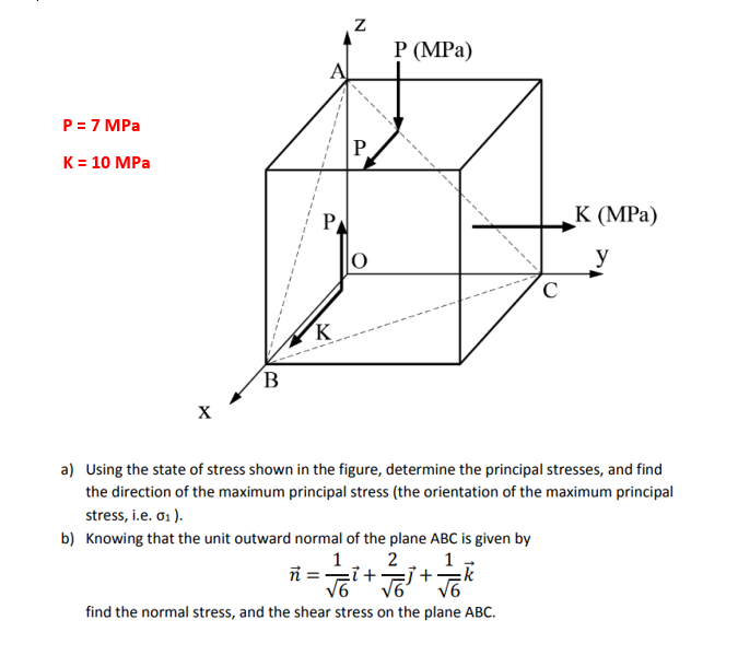 Solved P=7MPaK=10MPa a) Using the state of stress shown in | Chegg.com