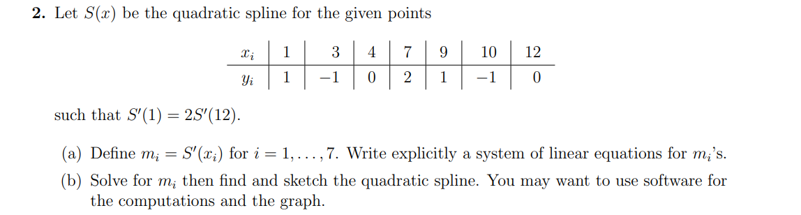 Solved 2. Let S(x) be the quadratic spline for the given | Chegg.com