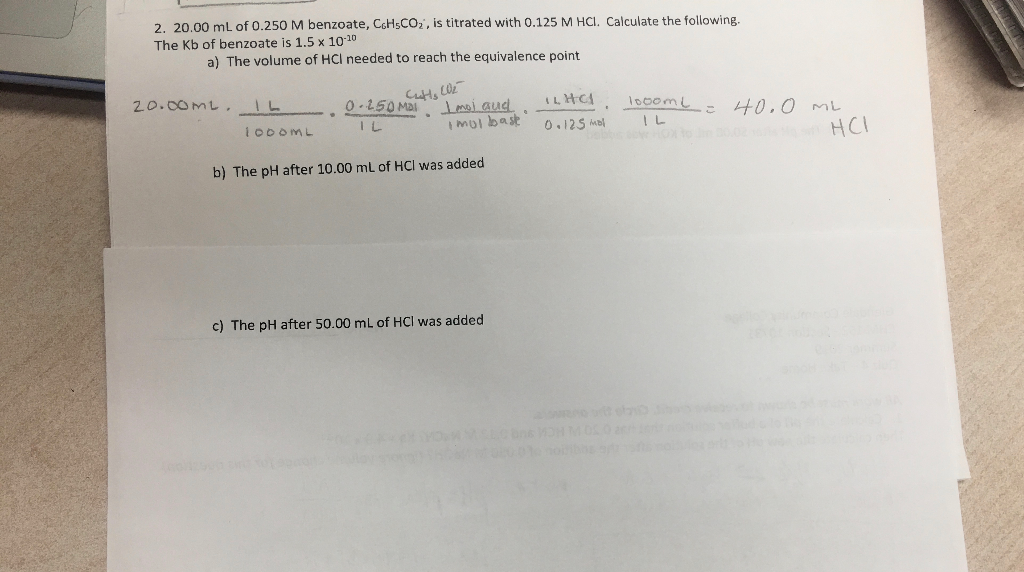 Solved 20.00mL of 0.250M benzoate C6H5CO2- is titrated with | Chegg.com