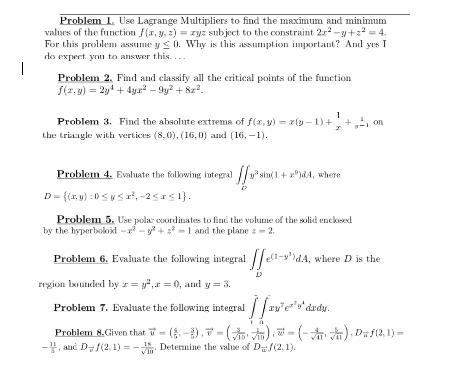 Solved Problem 1. Use Lagrange Multipliers to find the | Chegg.com