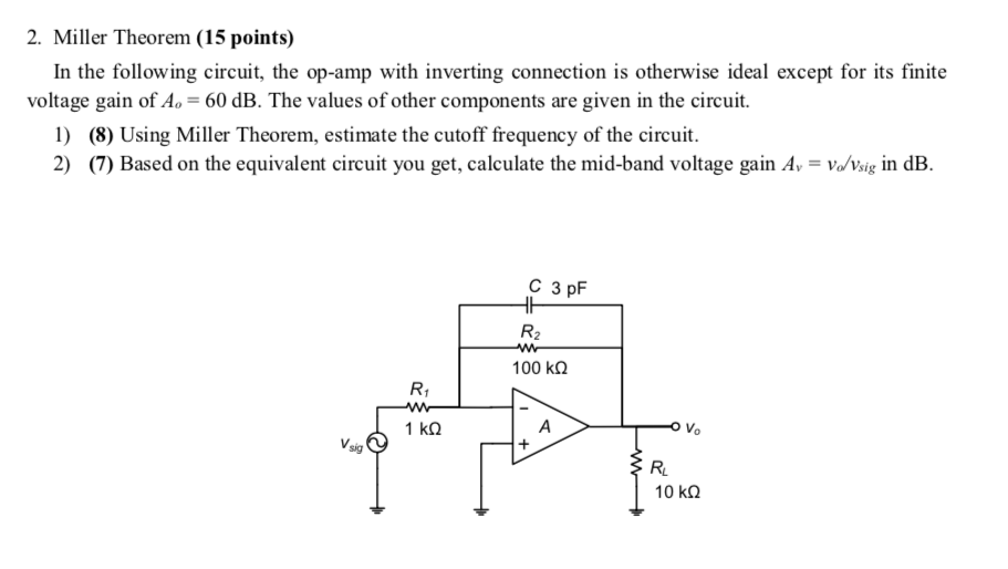Solved 2. Miller Theorem (15 points) In the following | Chegg.com