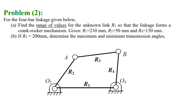 Solved Problem (2): For the four-bar linkage given below, | Chegg.com