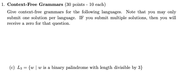 Solved 1. Context-Free Grammars ( 30 points - 10 each) Give | Chegg.com
