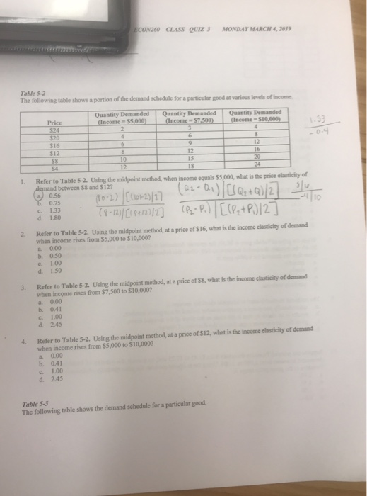 Solved CON260 CLASS OUIZ3 MONDAY MARCH 4,2019 Table 5-2 The | Chegg.com
