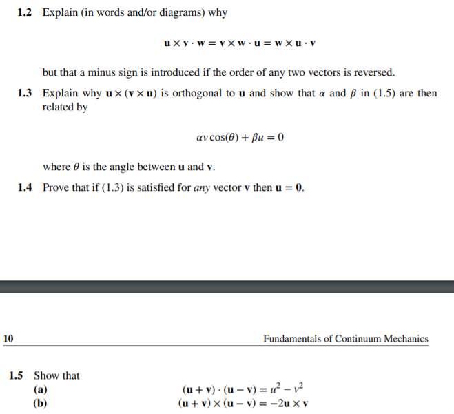 Solved 1.2 Explain (in words and/or diagrams) why uXv.w=VXw. | Chegg.com