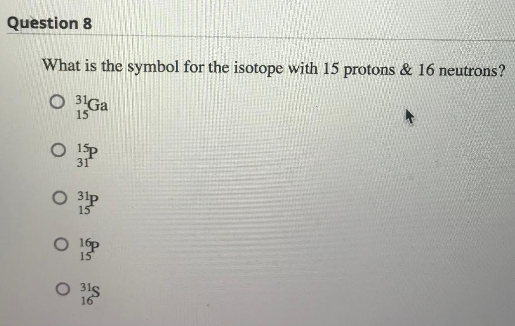 Solved What is the symbol for the isotope with 15 protons \& | Chegg.com