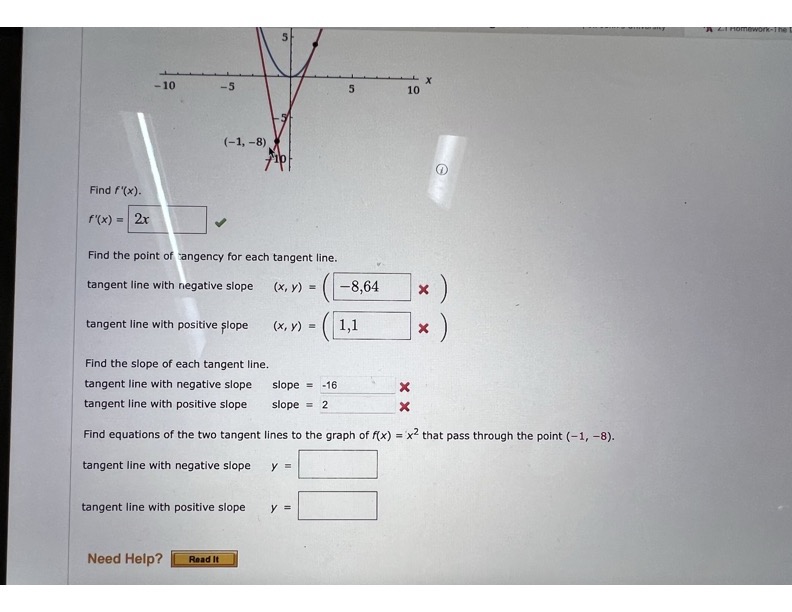 Solved Consider the two tangent lines to the graph of | Chegg.com