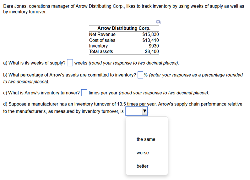 Solved Dara Jones, operations manager of Arrow Distributing | Chegg.com