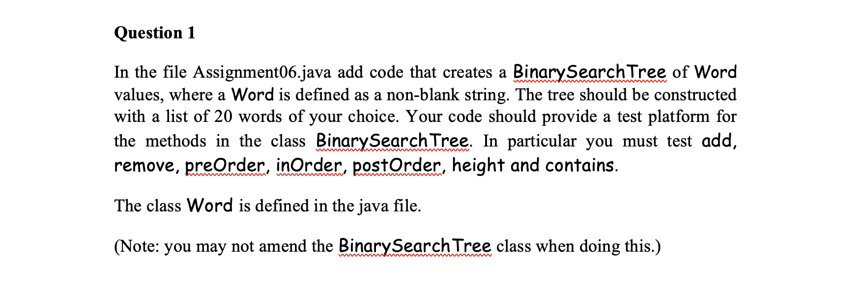 Solved Question 1 a In the file Assignment06.java add code | Chegg.com