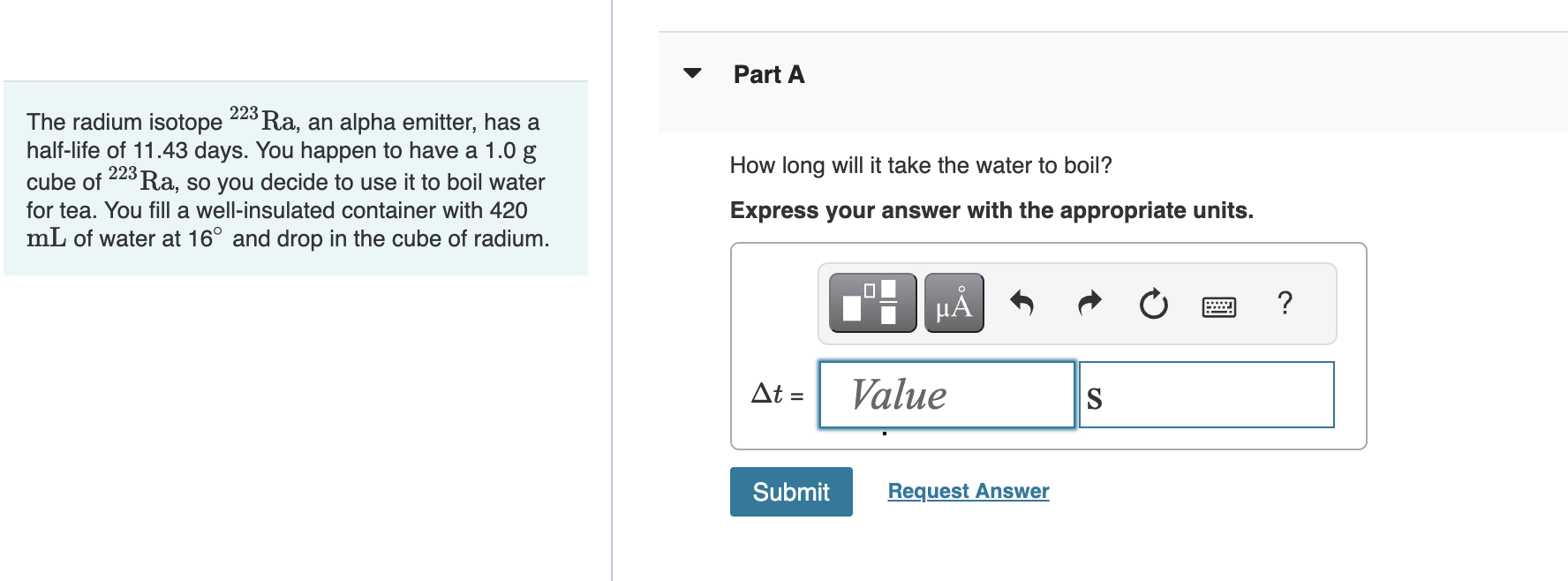 Solved The radium isotope 223Ra, an alpha emitter, has a | Chegg.com