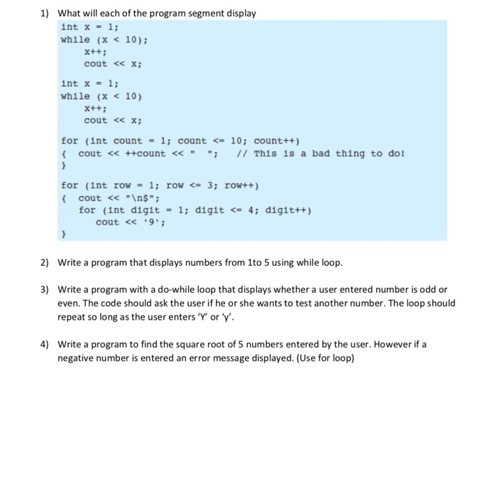 Solved 1 Program Segment Display Int X 1 X 10 X Cout X Int X 1 X 10 X Cout X Int Count 1 4023