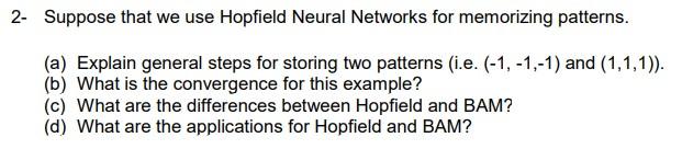 Solved 2- Suppose that we use Hopfield Neural Networks for | Chegg.com