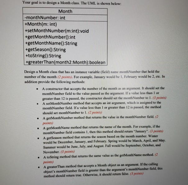 Solved Your goal is to design a Month class. The UML is | Chegg.com