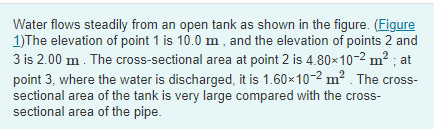 Solved Water flows steadily from an open tank as shown in | Chegg.com