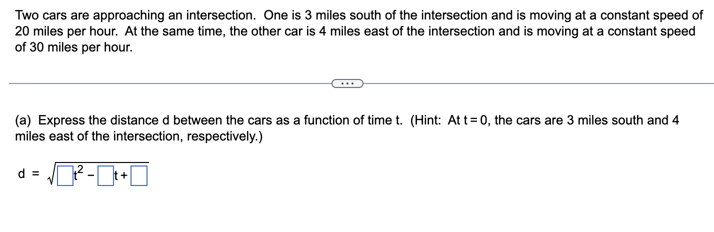Solved Two cars are approaching an intersection. One is 3 | Chegg.com