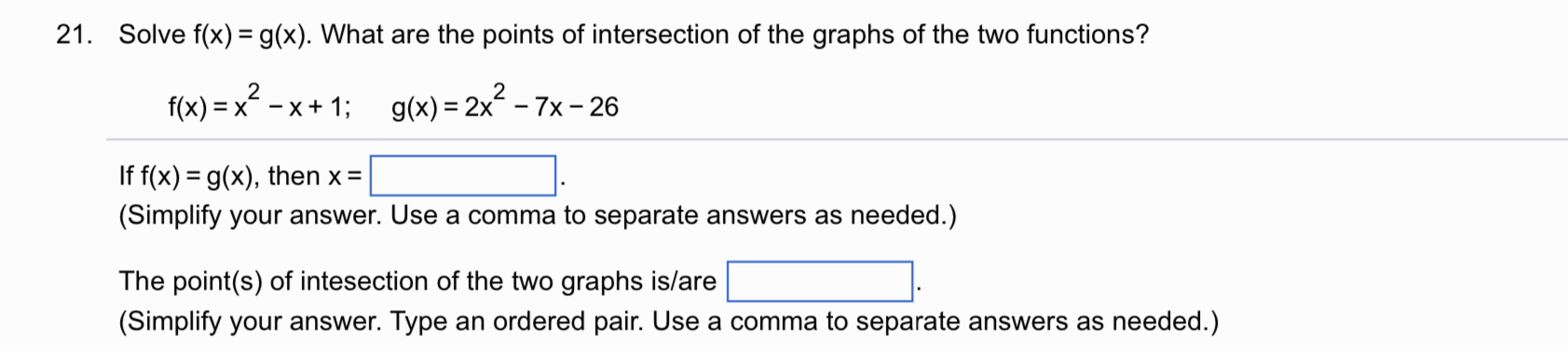 Solved Solve f(x)=g(x). What are the points of intersection | Chegg.com