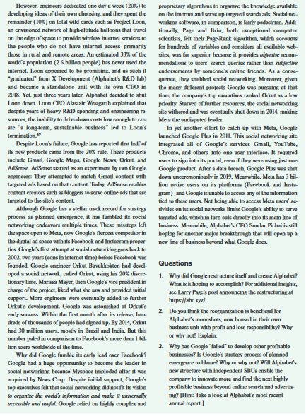 Solved Answer just this question: Why did google restructure | Chegg.com