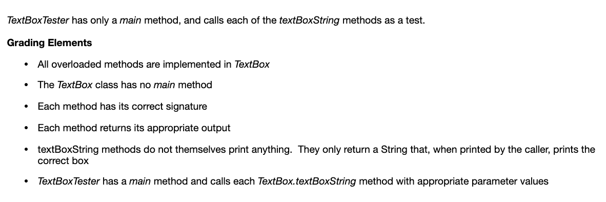 Solved Text Boxes Write two public classes (named exactly), | Chegg.com
