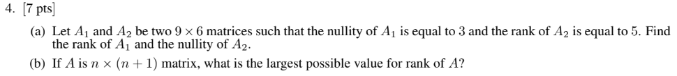 Solved (a) Let A1 and A2 be two 9×6 matrices such that the | Chegg.com